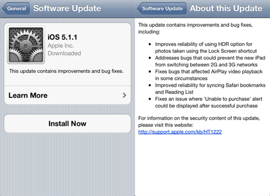 Apple releases iOS 5.1.1 Software Update